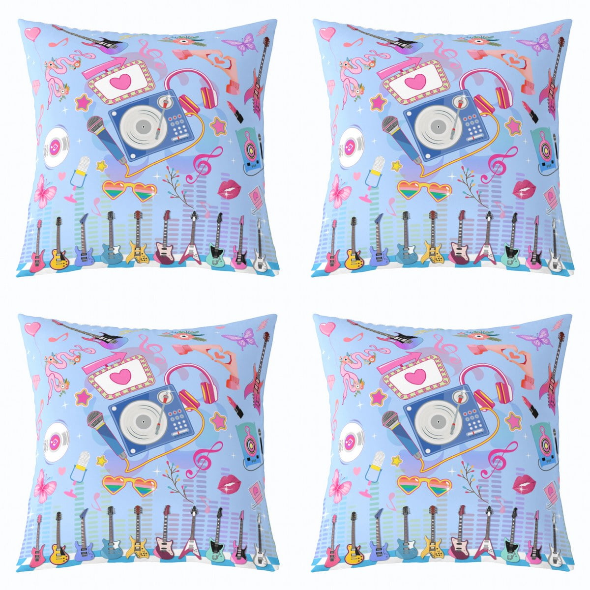 Erosebridal Butterfly Guitar Throw Pillow Covers 16x16 Set of 4,Tape ...