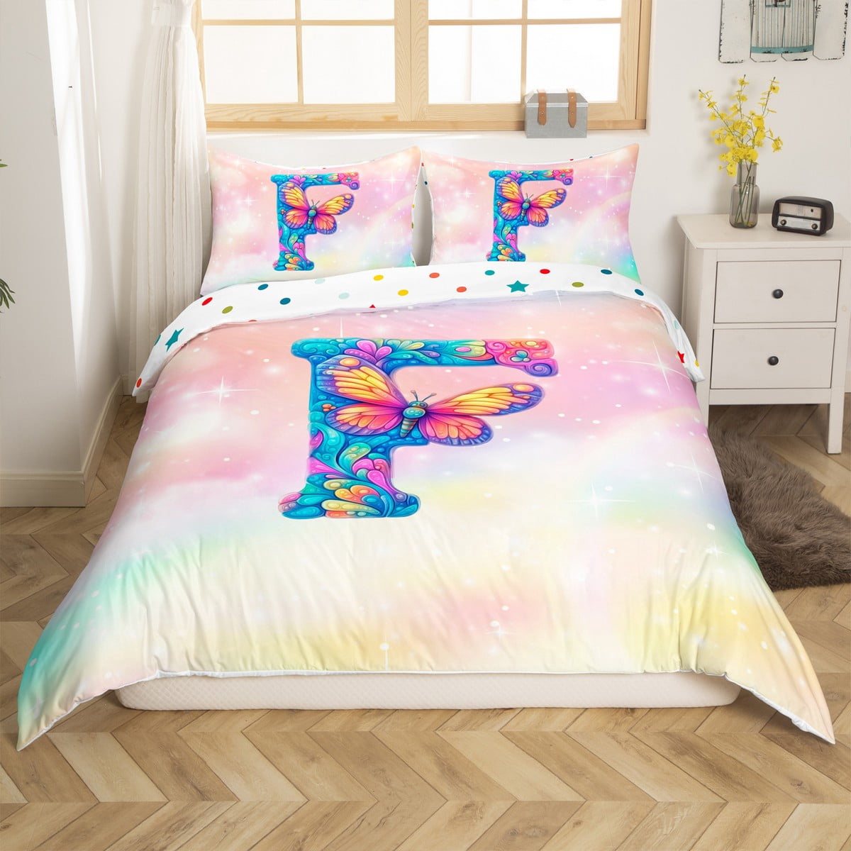 Erosebridal Butterfly Monogrammed F Comforter Cover Queen, Initial ...