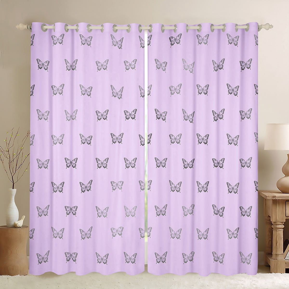 Erosebridal Butterfly Print Curtains for Living Room, Purple 30%-50% ...