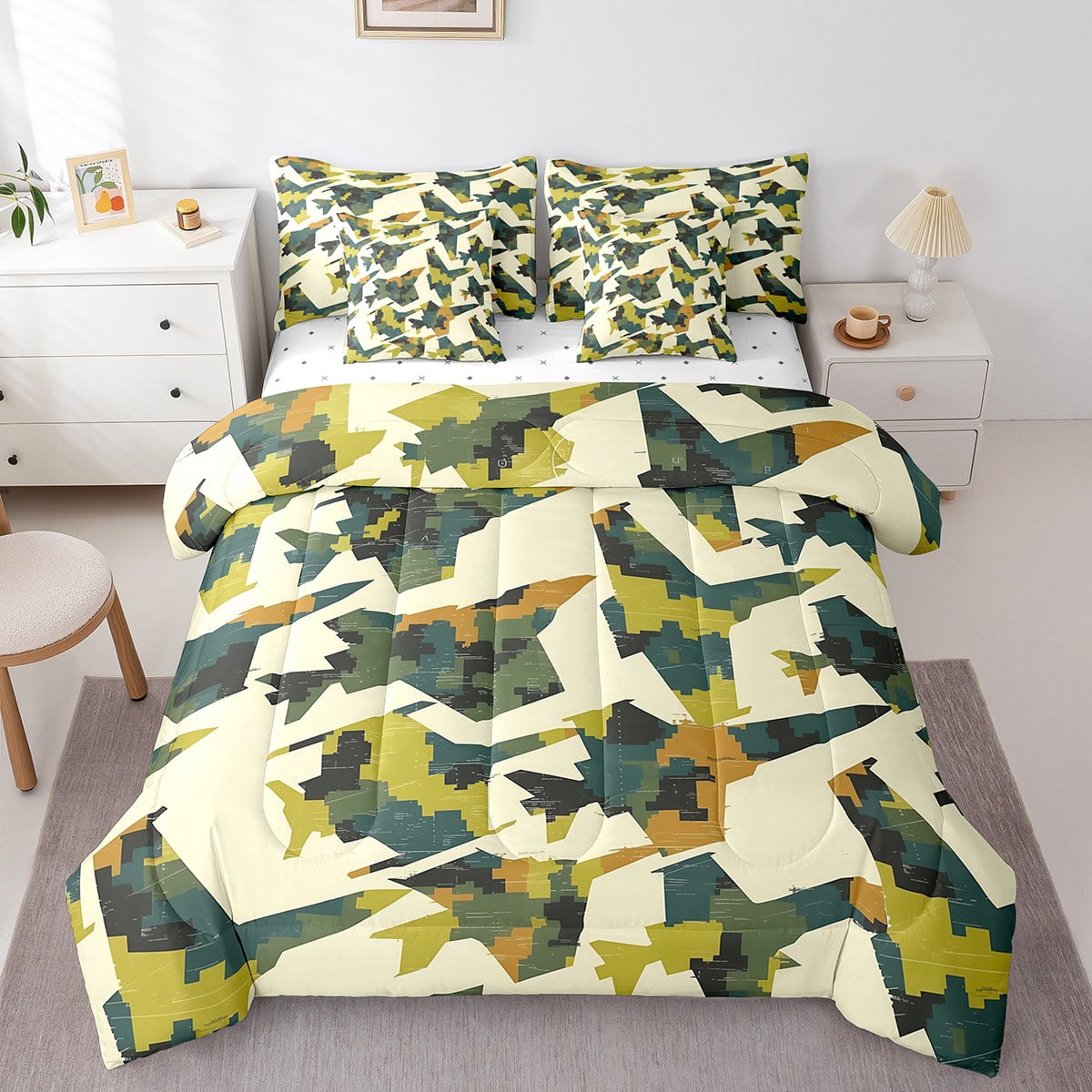 Erosebridal Camo Aircraft Bedding King Size, Yellow Green Bed in a Bag ...