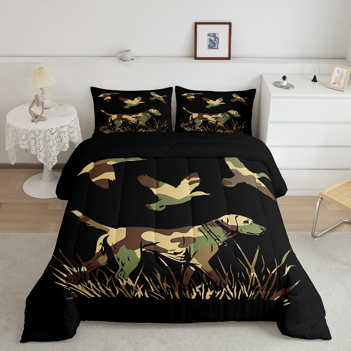Erosebridal Camo Dog Bedding Twin Comforter Set, Rustic Bird Down ...