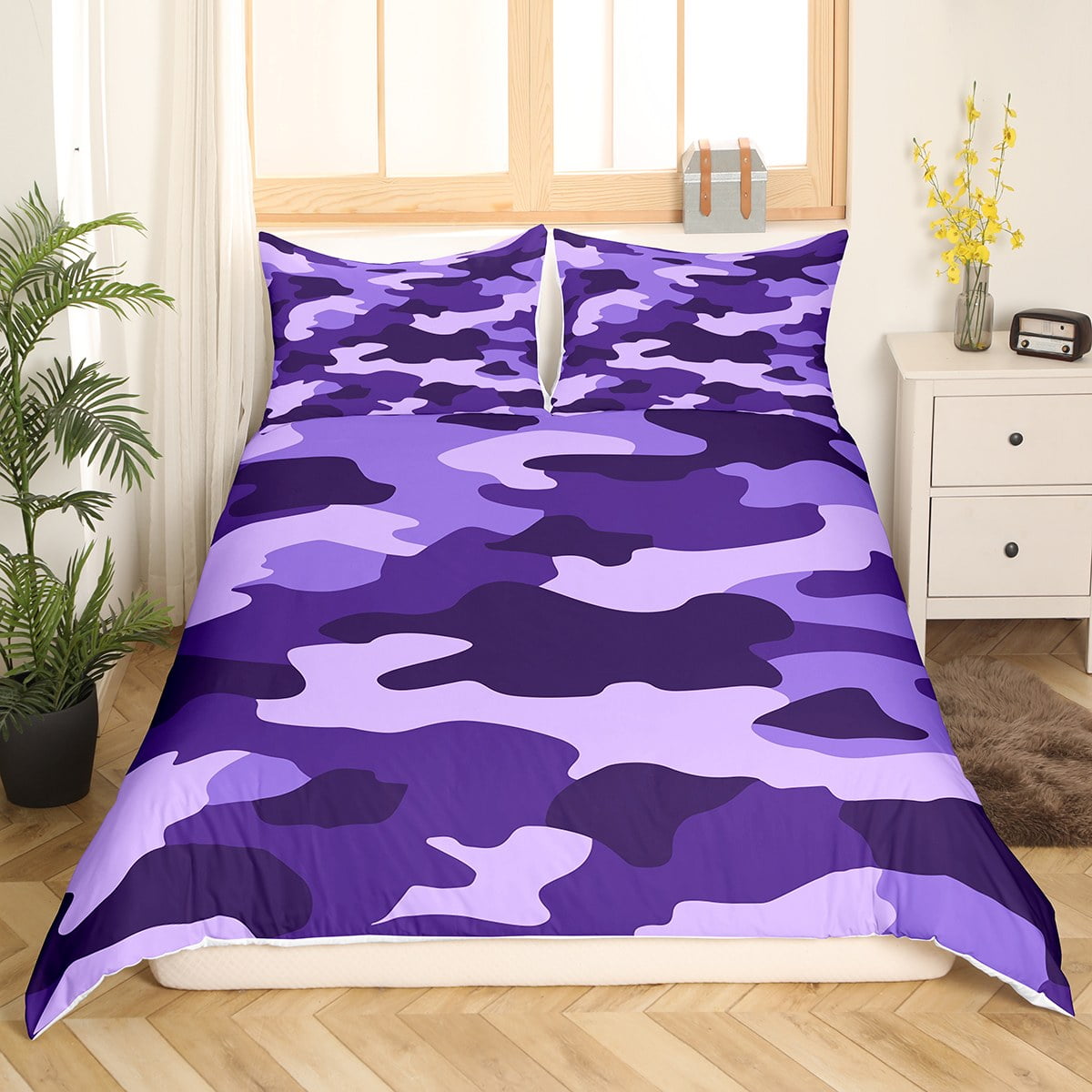 Erosebridal Camouflage Army Comforter Cover King, Purple Camo Bedding ...