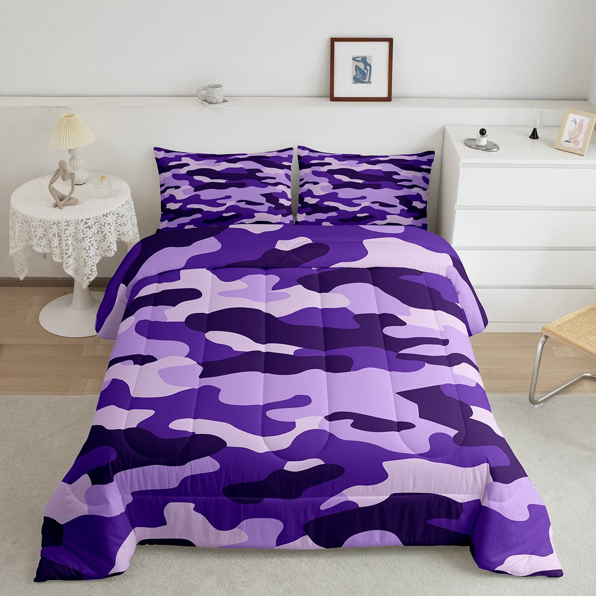 Erosebridal Camouflage Army Comforter Sets Twin Size, Purple Camo ...