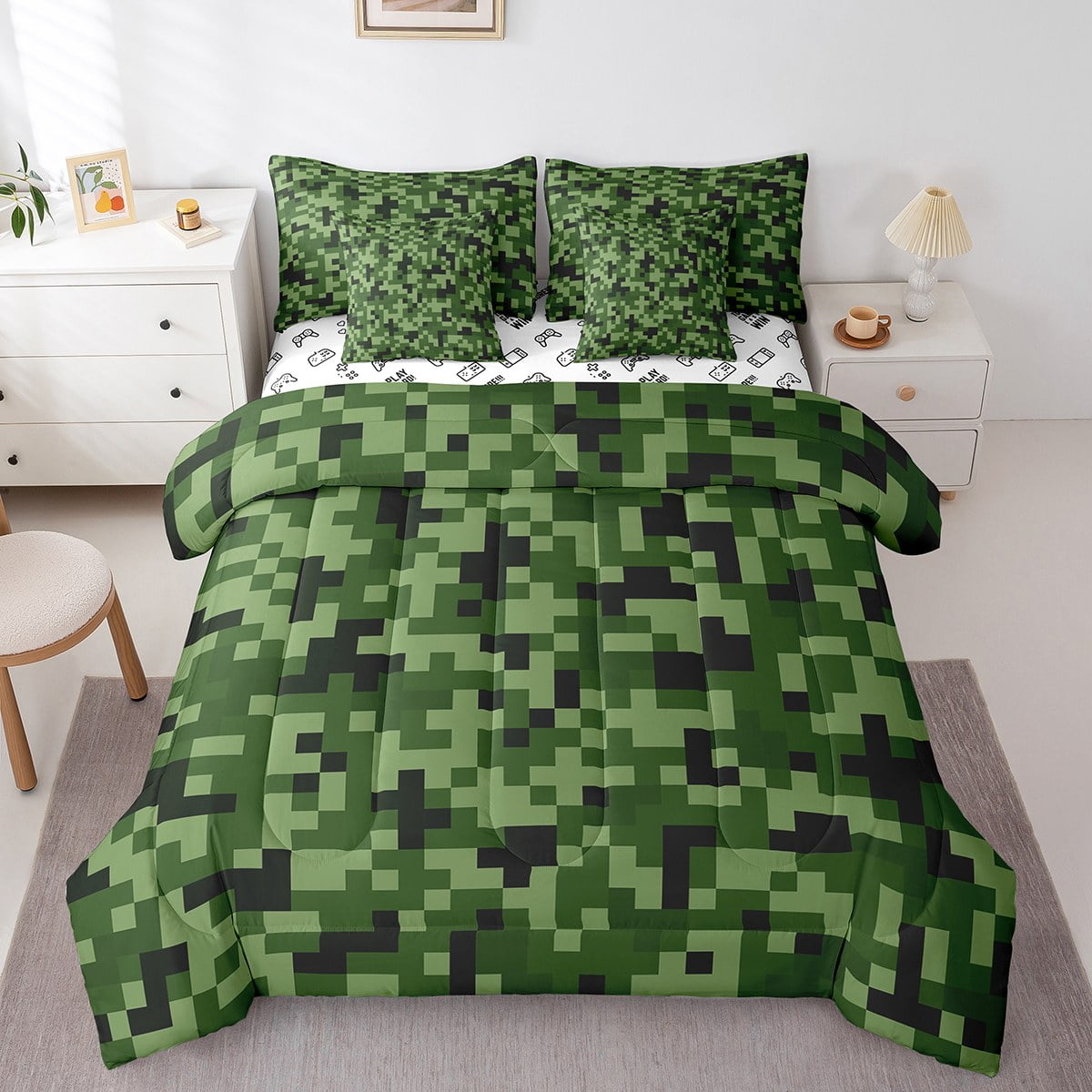 Erosebridal Camouflage Bed in a Bag King size for Teens, Army Green Bed ...