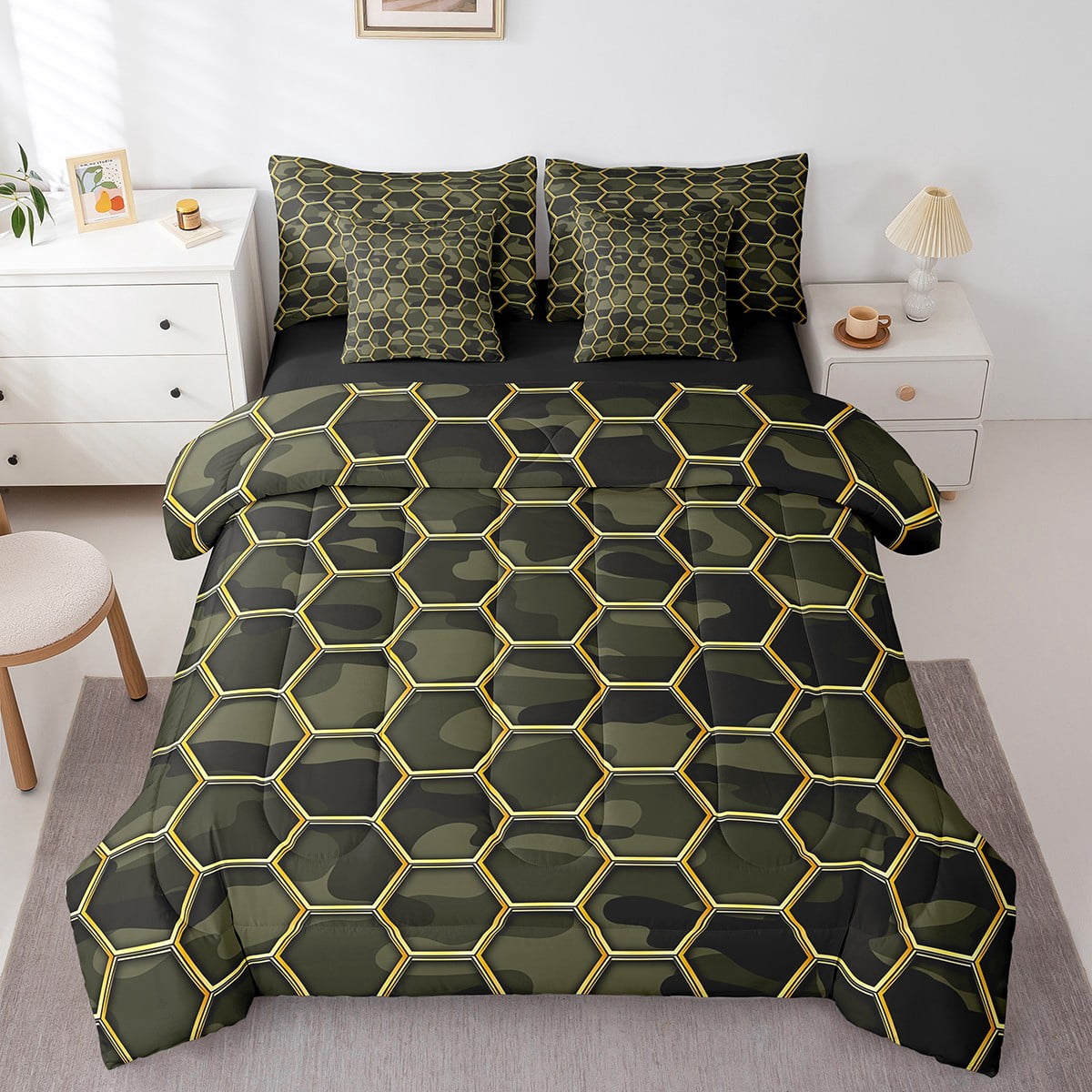 Erosebridal Camouflage Camo Bed in a Bag Twin size, Gold Hexagon ...