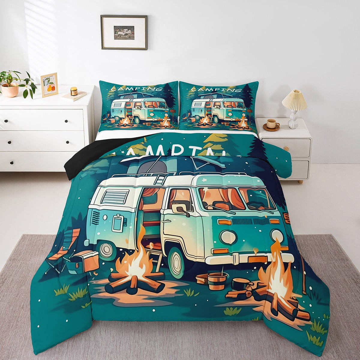 Erosebridal Camper Down Comforter,Happy Camping Queen Comforter Set ...