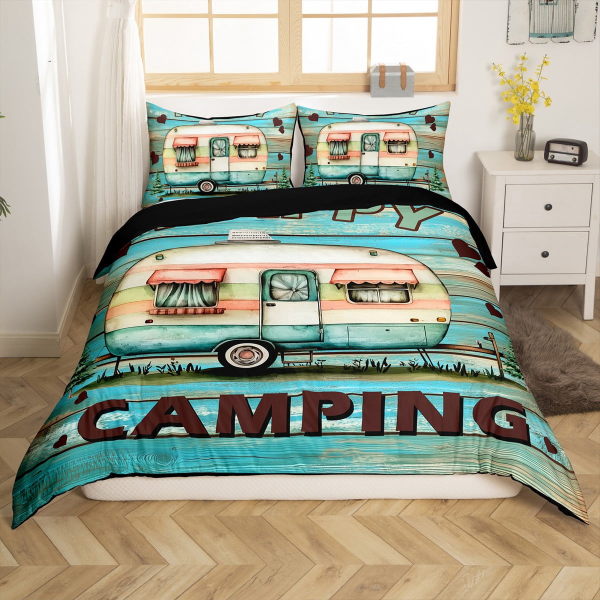 Erosebridal Camper King Size Bedding Set Happy Camping Comforter Cover ...