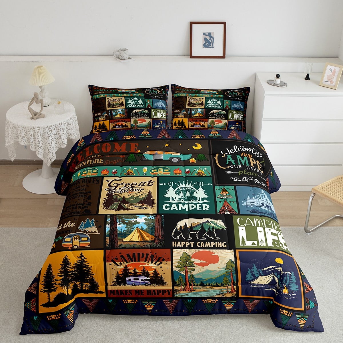 Erosebridal Camper Queen Comforter Set Happy Camping Bedding Set for ...