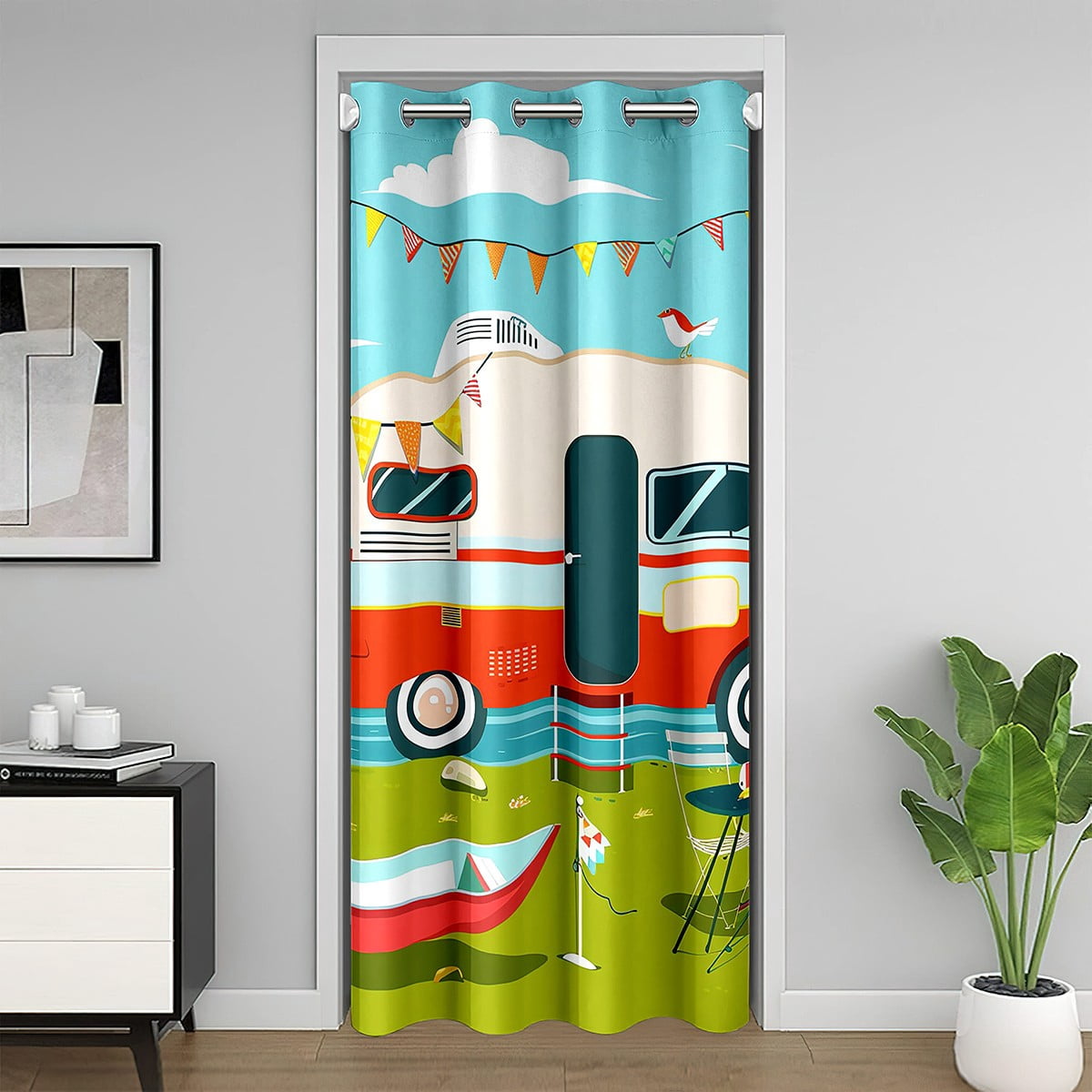 Erosebridal Camper Room Divider Curtain,Happy Camping Theme Blackout ...
