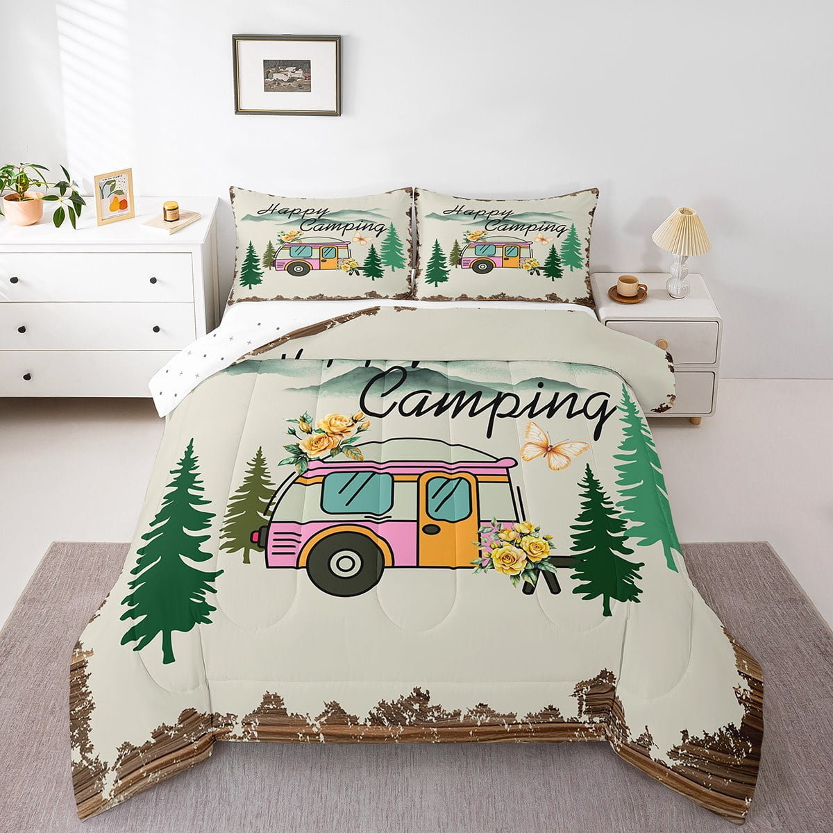 Erosebridal Camper Rv Car Comforter Sets Queen Size,Floral Butterfly ...