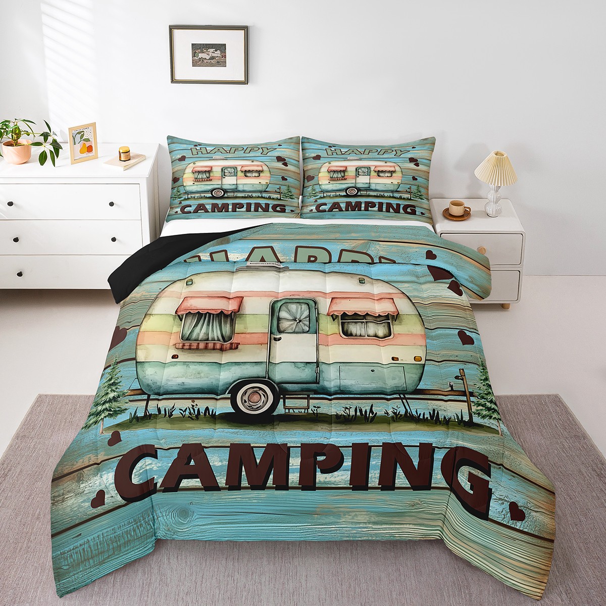Erosebridal Camper Twin Size Comforter Set Happy Camping Down Comforter ...