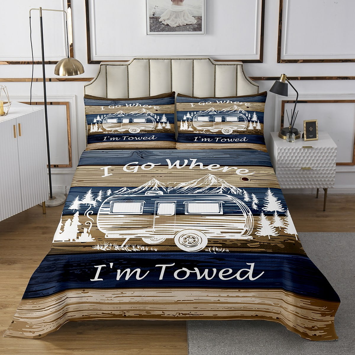 Erosebridal Camping Car Bedspread Sets Queen Size, Camper Bed Quilt, Rustic Farmhouse Decor, 3 ...