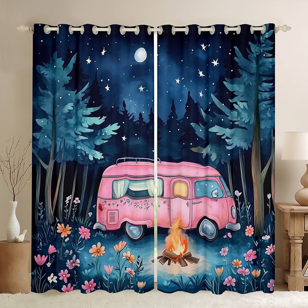 Erosebridal Camping Car Window Treatments Pink Cartoon Camper Window ...