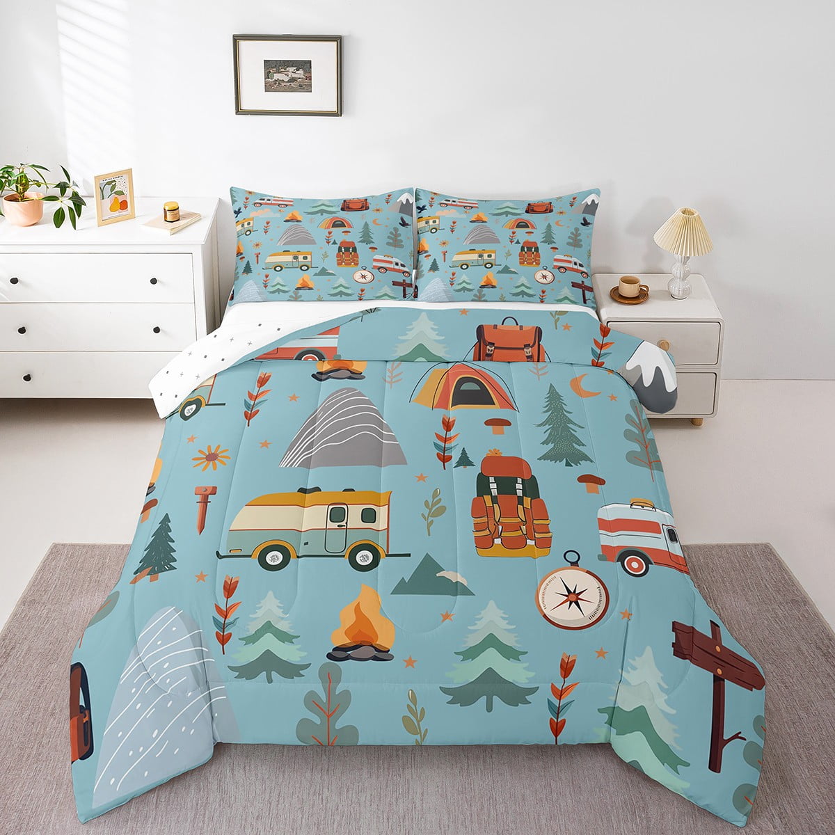 Erosebridal Camping Theme Bedding Twin Comforter Set, Nature Mountain ...