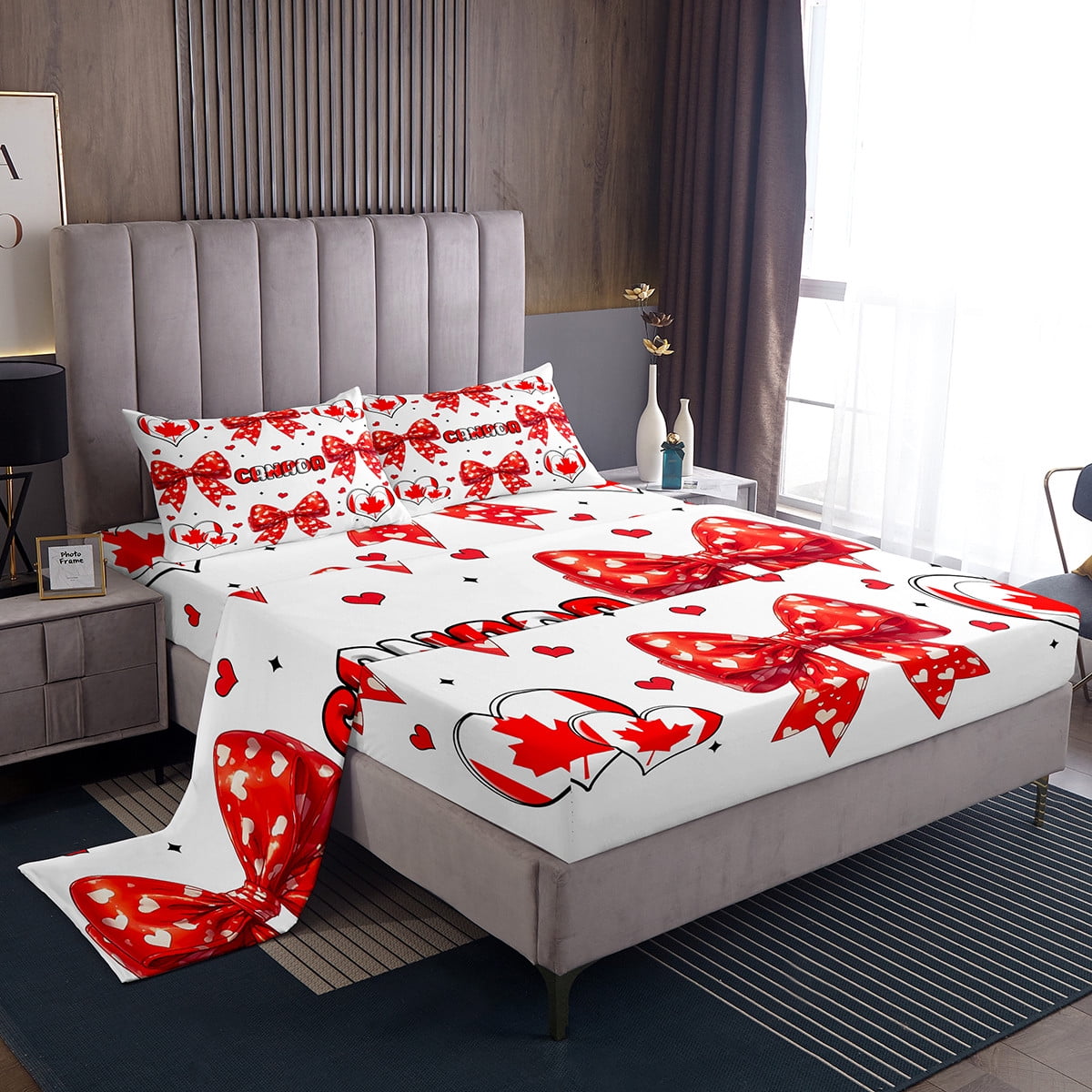 Erosebridal Canada Flag Full Sheet Sets, Red Bowknot Bedding Full Size ...