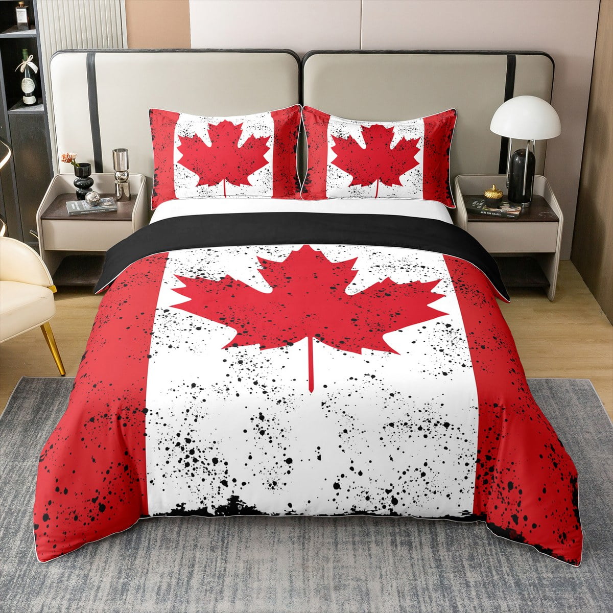 Erosebridal Canadian Flag 100% Cotton Duvet Cover Queen Size, Aesthetic Red White Bedding Queen ...