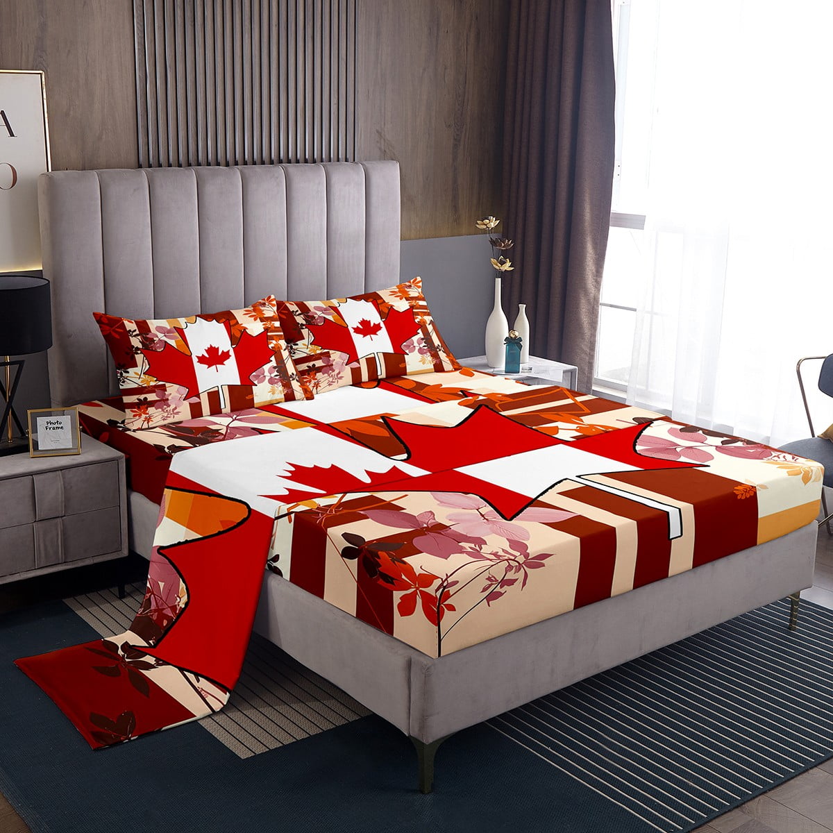 Erosebridal Canadian Flag Bed Sheets Full, Modern Abstract Art Bedding ...