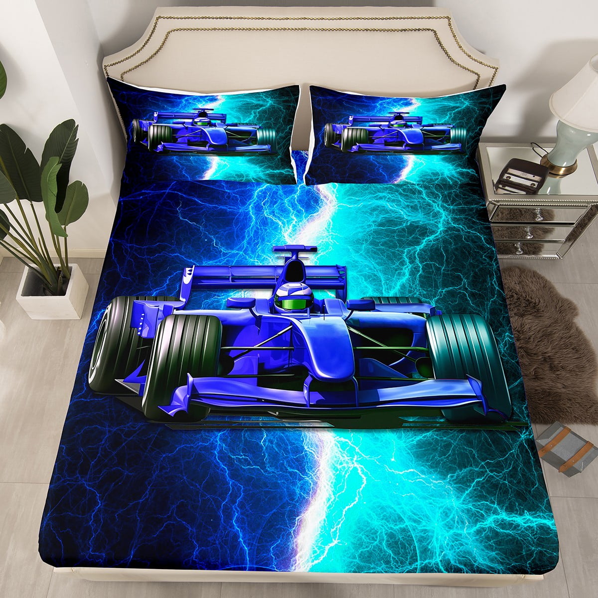 Erosebridal Car Theme Fitted Sheet Set Full, Racing Car Bedding Full ...