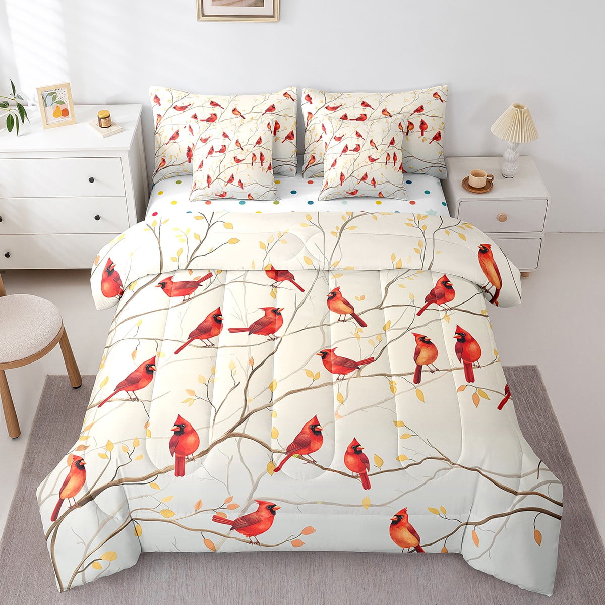 Erosebridal Cardinal Bird Bed in a Bag Queen size, Tree Branches Bed ...