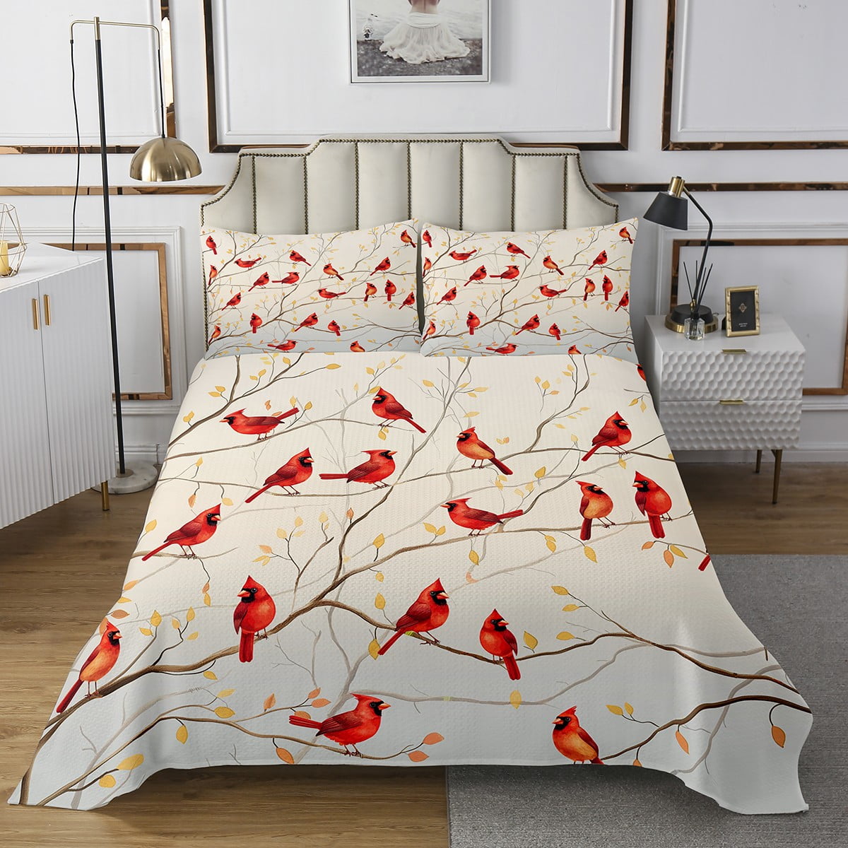 Erosebridal Cardinal Bird Coverlet Set Twin, Tree Branches Bedding Set ...