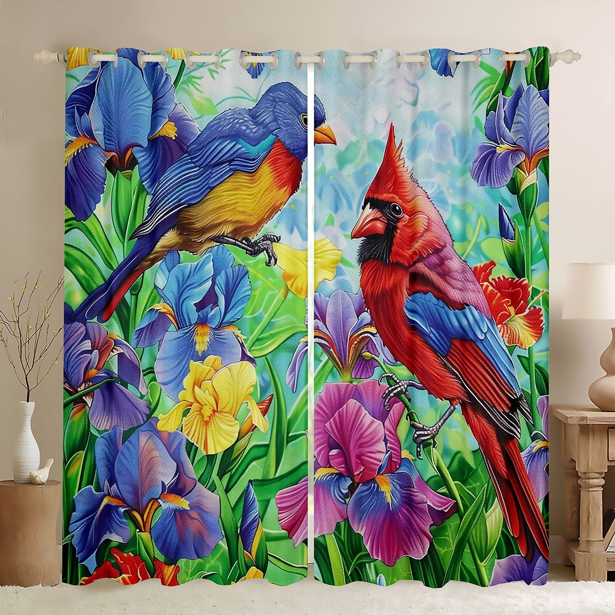 Erosebridal Cardinal Bird Window Curtains Hummingbird Floral 30%-50% ...