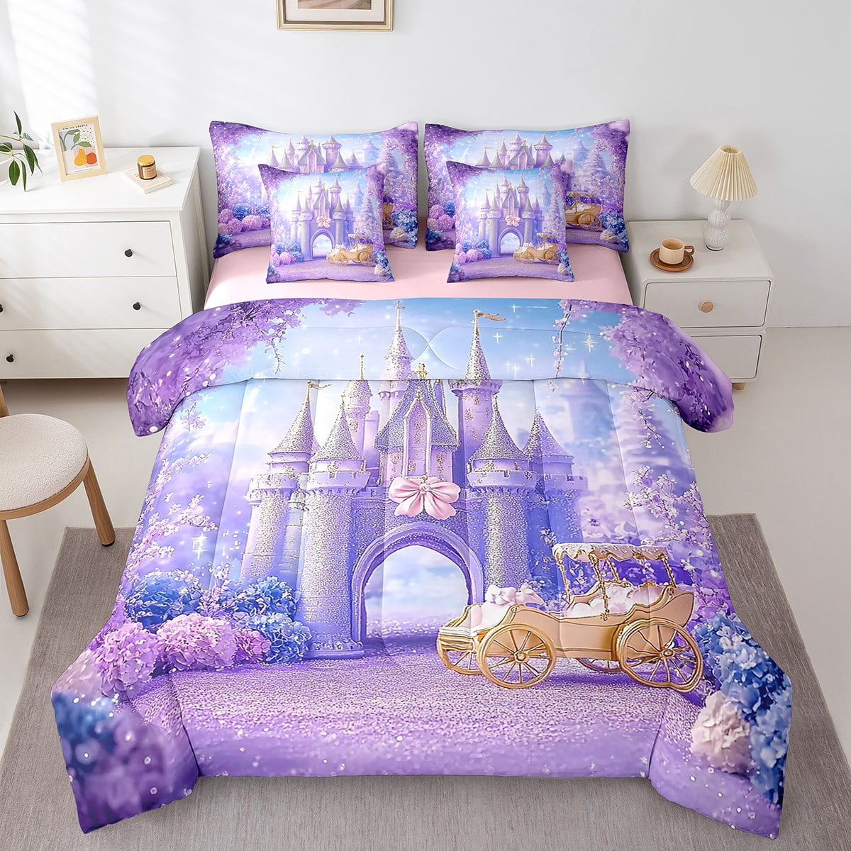 Erosebridal Carriage Castle Bowknot Bed in a Bag King size,Purple ...