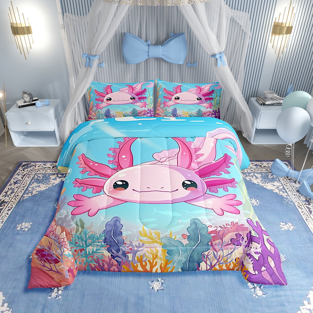 Erosebridal Cartoon 3D Print Axolotl Bedding Set,Cute Ocean Animal All ...