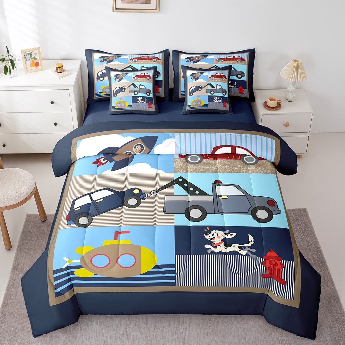 Erosebridal Cartoon Aircraft Car Bedding Twin Size, Tractor Submarine ...