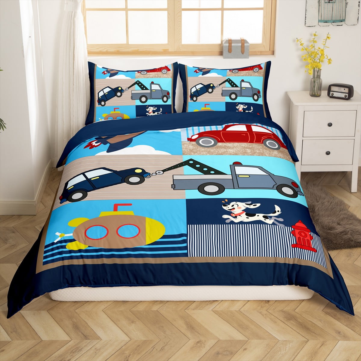 Erosebridal Cartoon Aircraft Car Comforter Cover Queen, Tractor ...