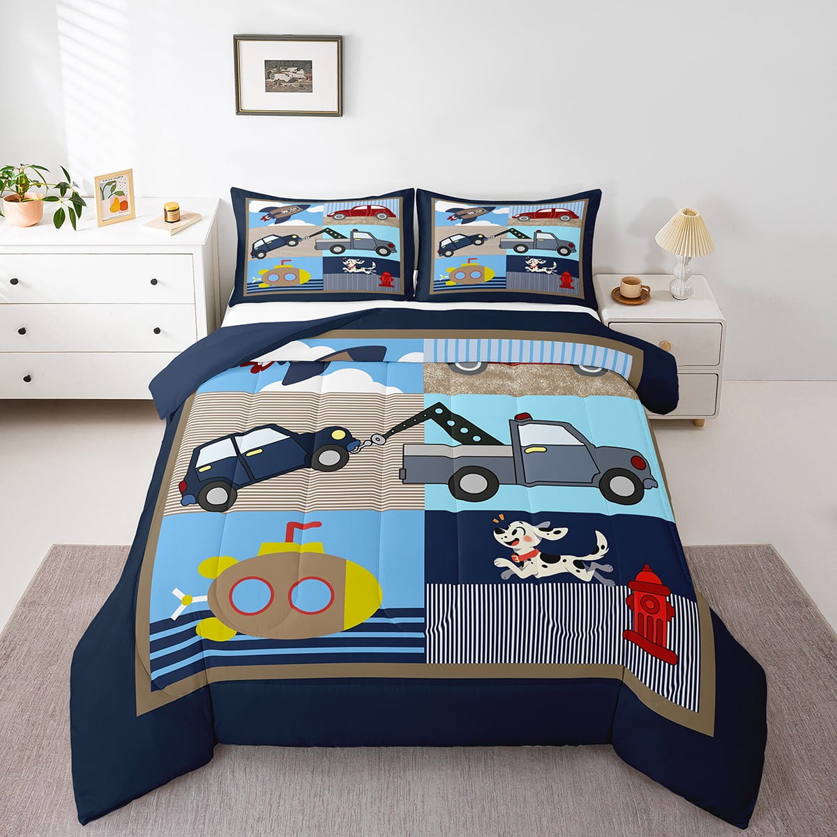Erosebridal Cartoon Aircraft Car Comforter Sets Twin Size, Tractor ...