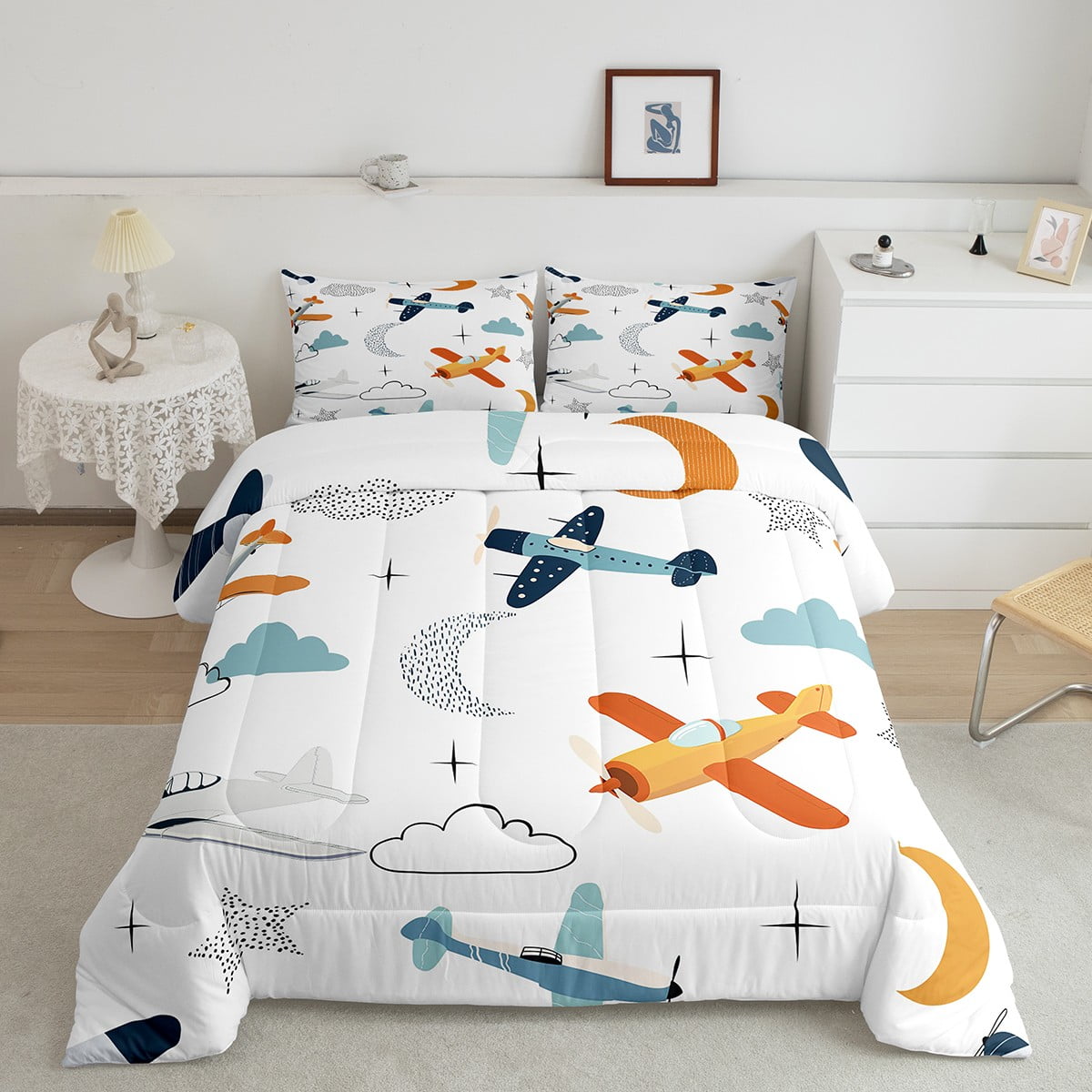 Erosebridal Cartoon Airplane Bedding Comforter Set, Transportation ...