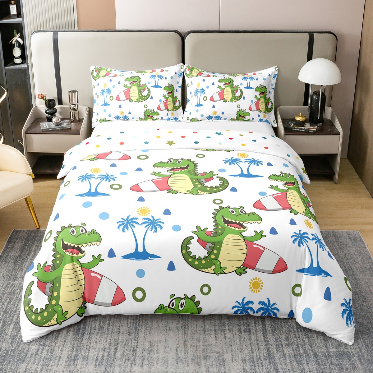 Erosebridal Cartoon Alligator 100% Cotton Duvet Cover Queen Size,Jungle ...