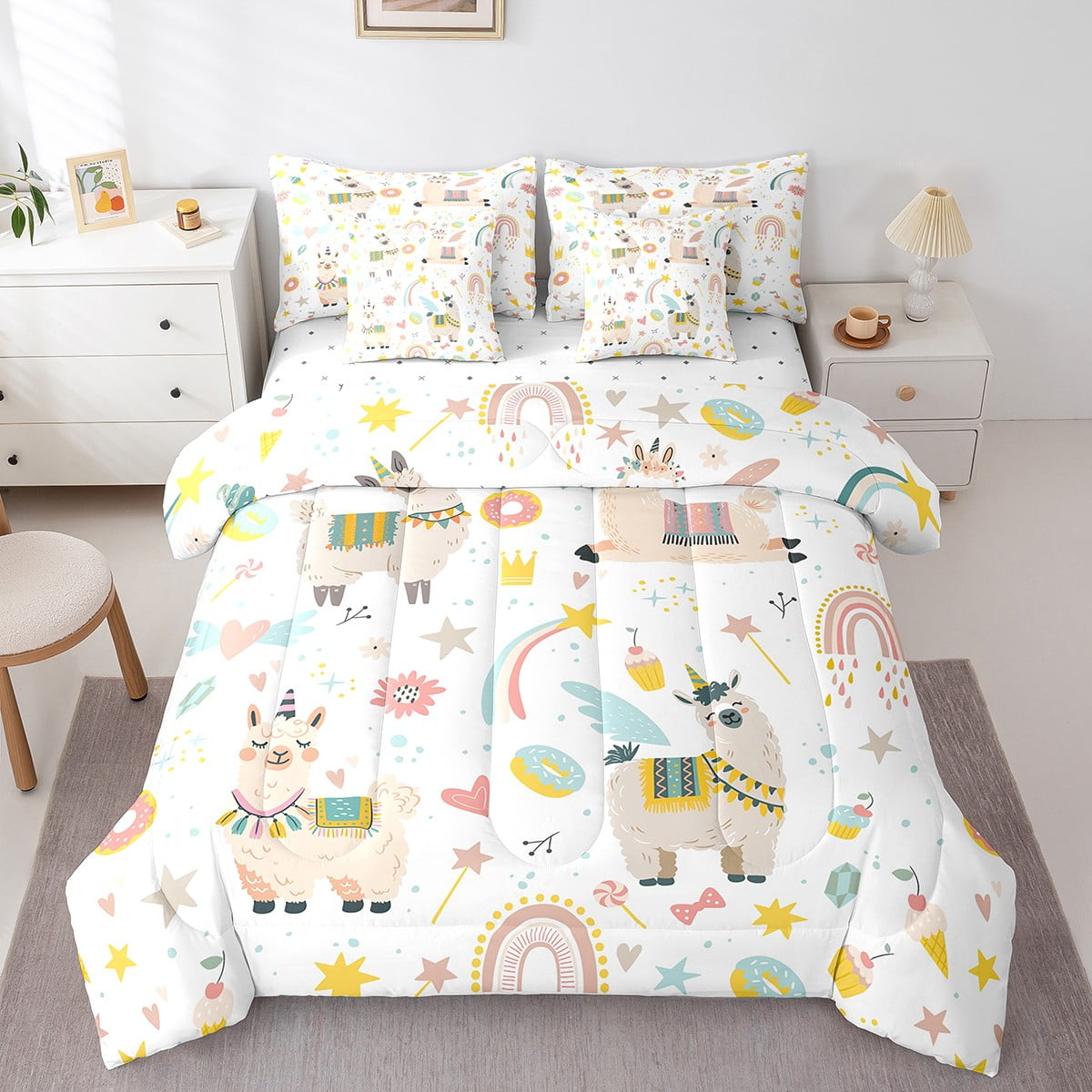 Erosebridal Cartoon Alpaca Llama Bedding Sets Twin Size,Rainbow Love ...