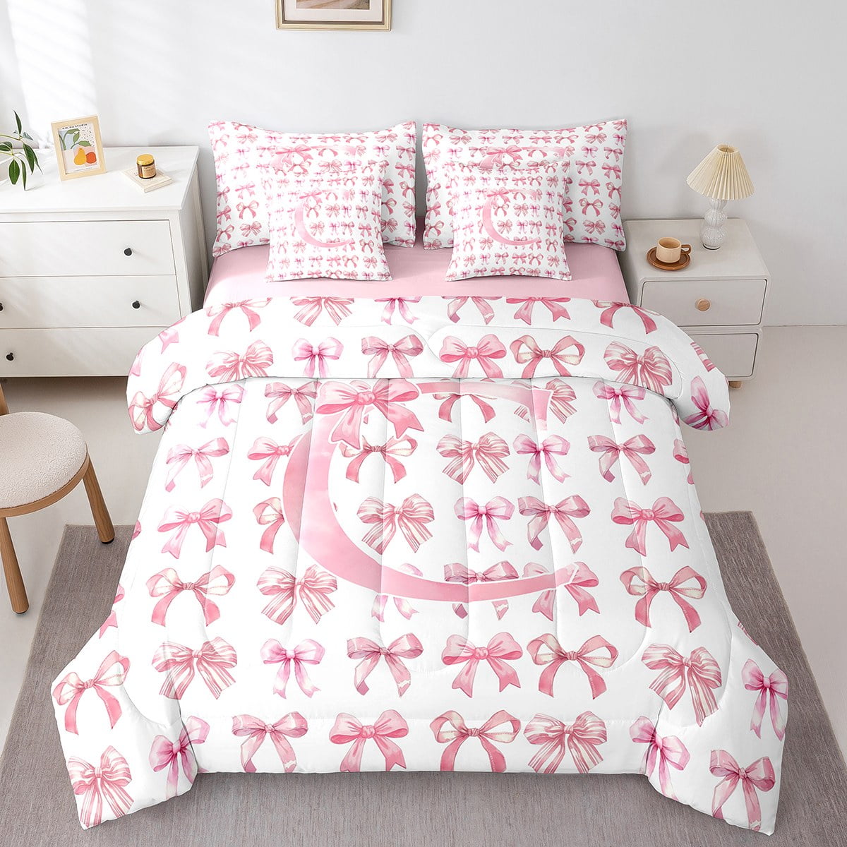 Erosebridal Cartoon Alphabet Bedding Sets Twin Size,Bowknot Bow Comforter Sets with Sheets ...