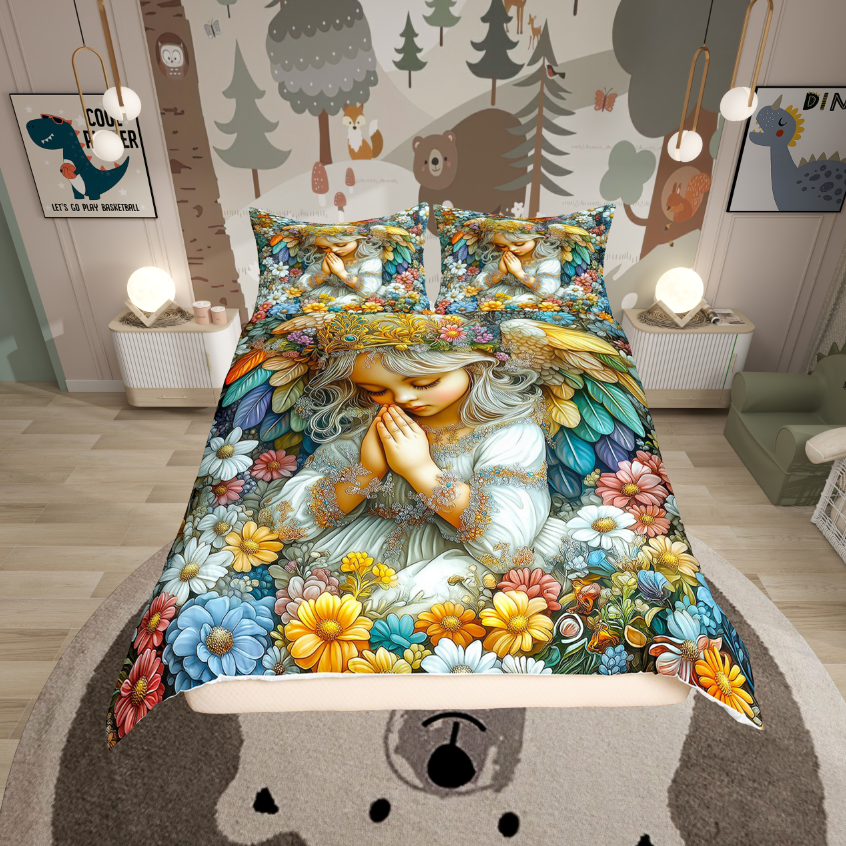 Erosebridal Cartoon Angel Comforter Cover Full, Colorful Blossoms ...