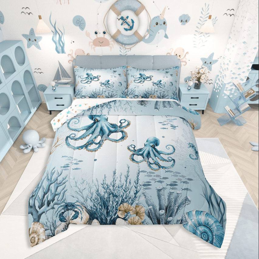Erosebridal Cartoon Animal Octopus Bedding Twin Comforter Set,Sealife ...