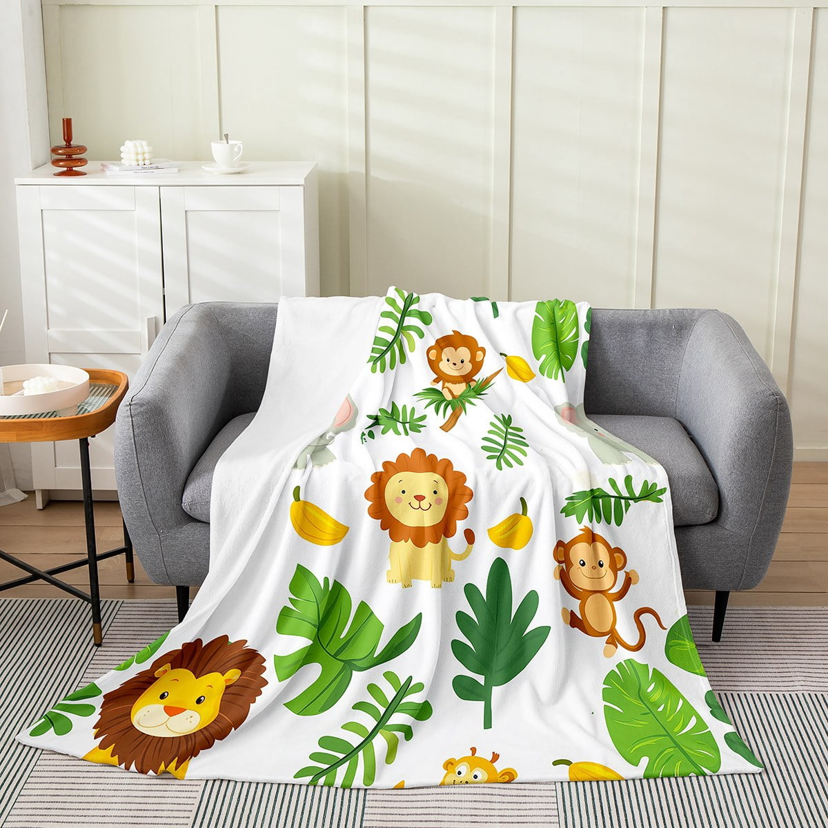 Erosebridal Cartoon Animal Throw Blanket for Couch, Lion Monkey Plush ...
