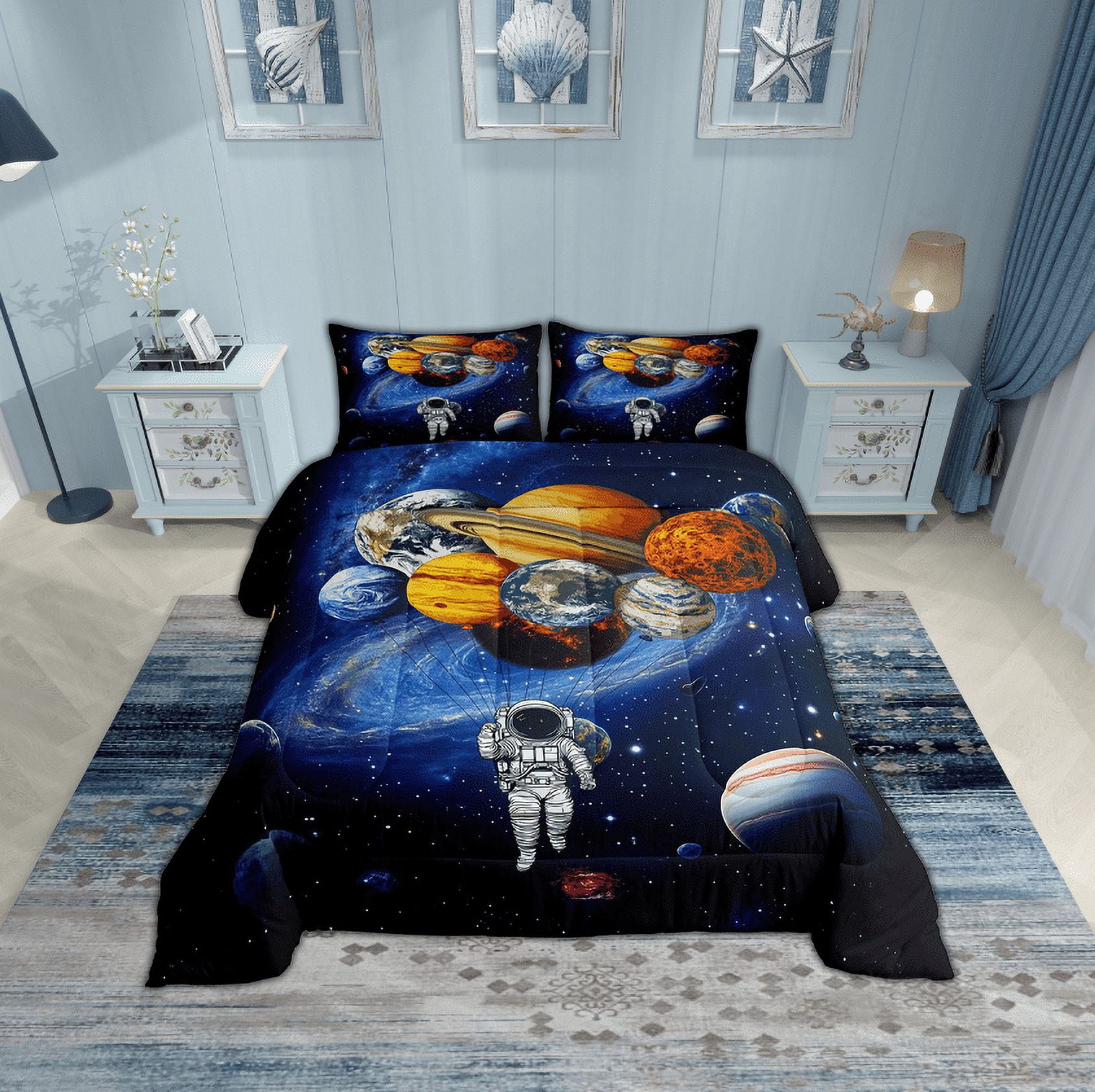 Erosebridal Cartoon Astronaut Comforter Sets Full Size, Solar System ...