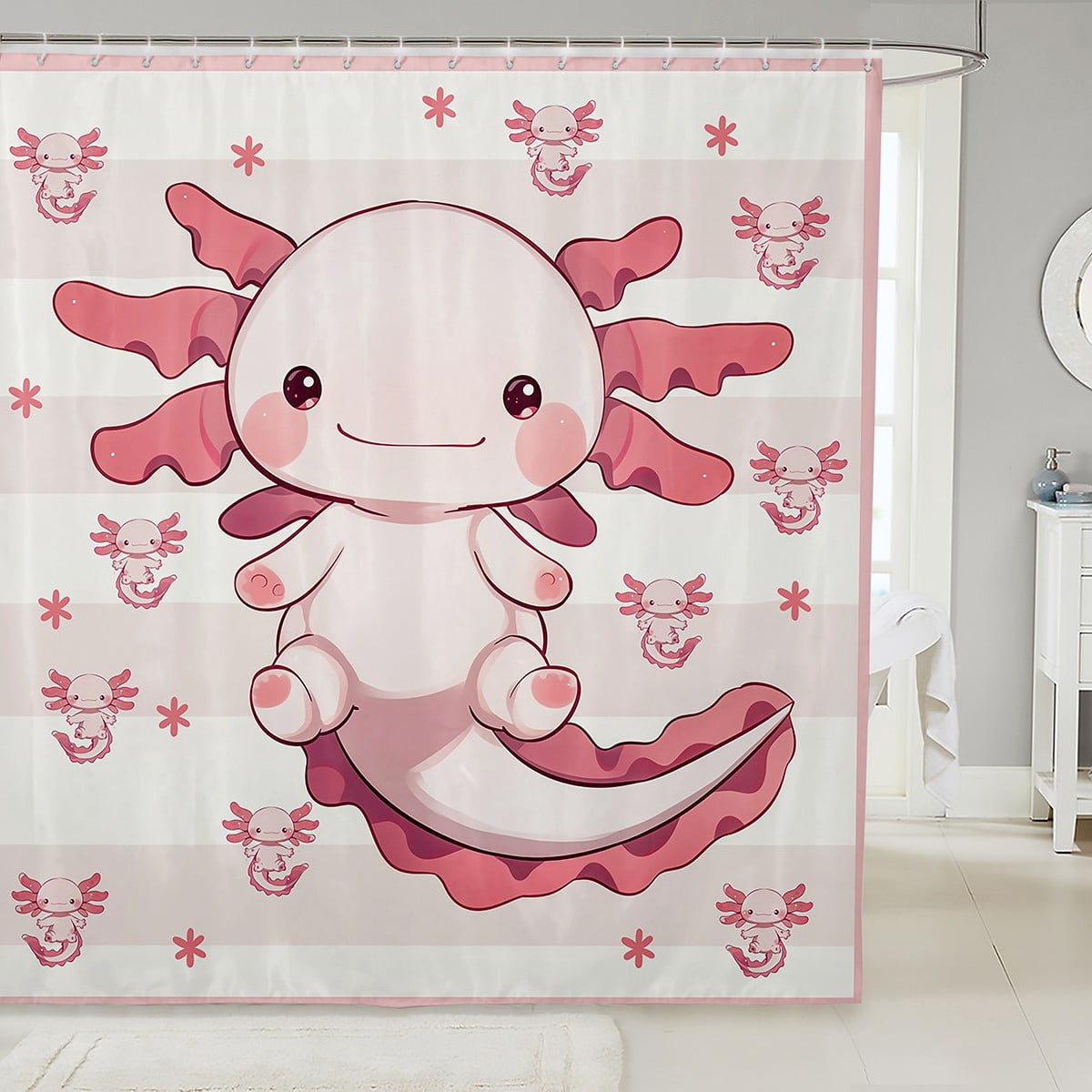 Erosebridal Cartoon Axolotl Bathroom Curtain 72x72,Kawaii Animal ...