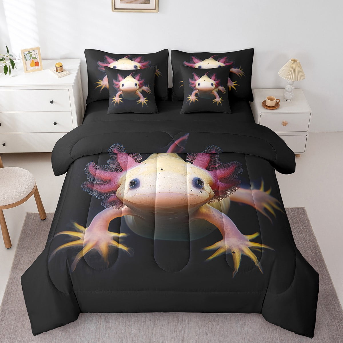 Erosebridal Cartoon Axolotl Bedding King Size, Princess Pink Bed Set ...