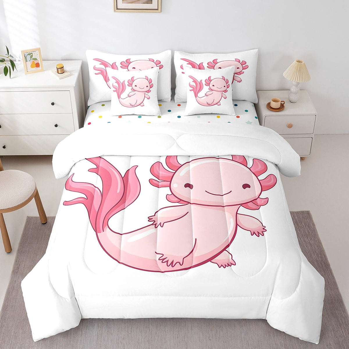 Erosebridal Cartoon Axolotl Bedding Sets Full Size, Princess Pink ...