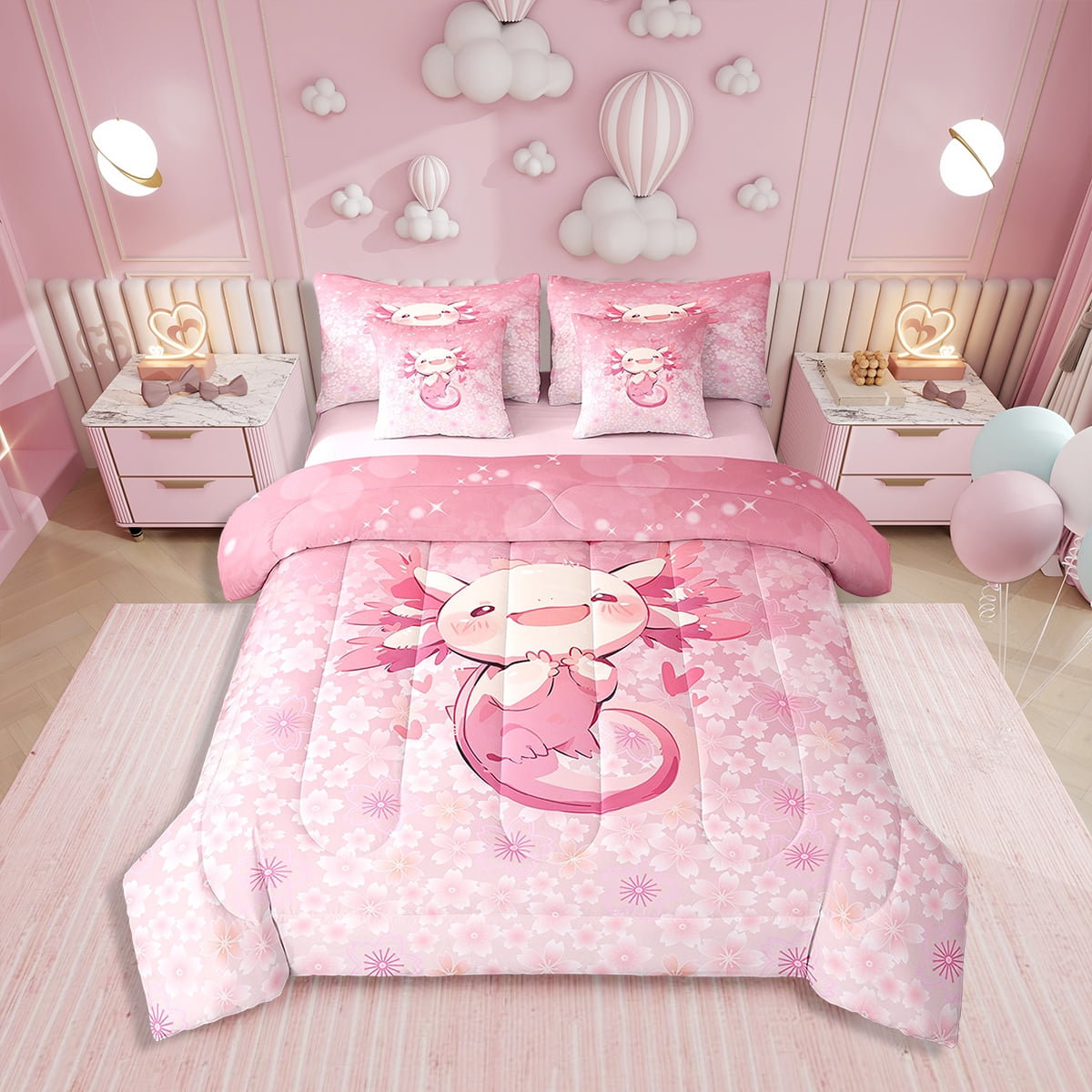 Erosebridal Cartoon Axolotl Comforter Set with Sheets Cute Pink ...