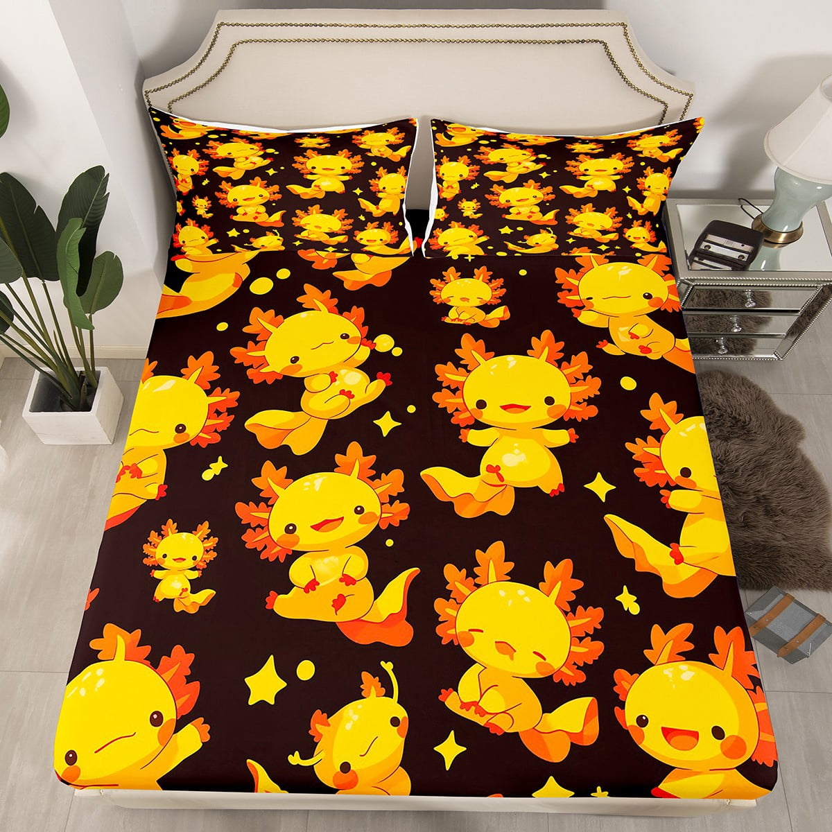 Erosebridal Cartoon Axolotl Bedding Set Cute Animal Print Fitted Sheet ...