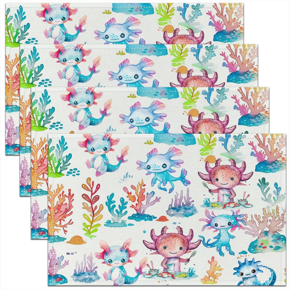 Erosebridal Cartoon Axolotl Placemats Set of 4 12"x18",Kawaii Animal ...