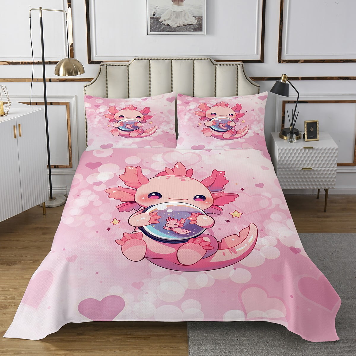 Erosebridal Cartoon Axolotl Quilt Sets for Twin Size Bed,Kawaii Cute ...