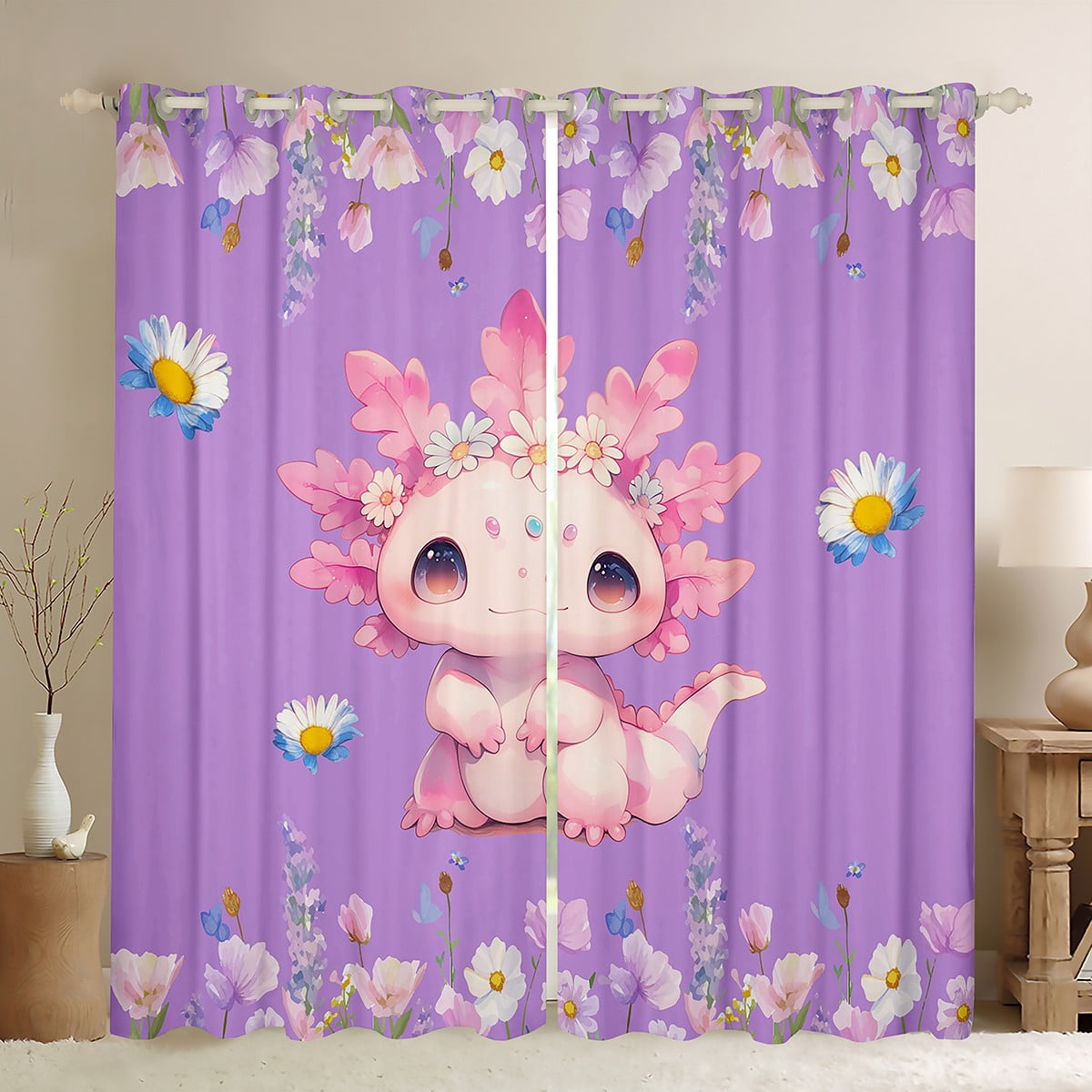 Erosebridal Cartoon Axolotl Window Drapes Cute Salamander Window Drapes ...