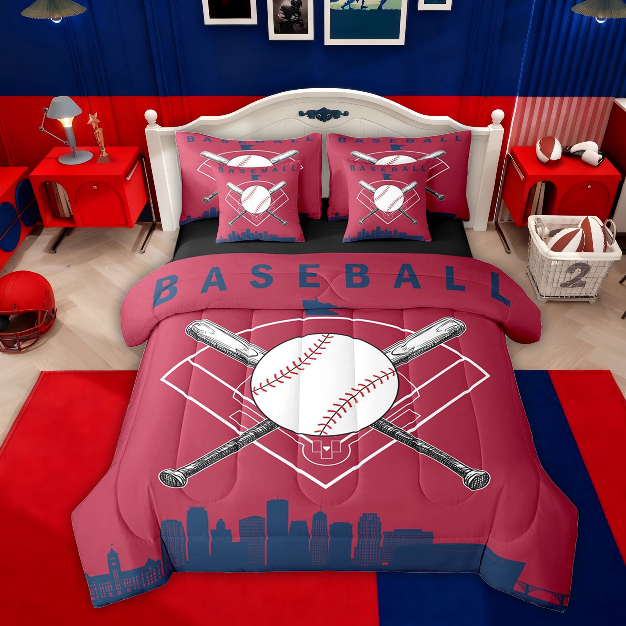 Erosebridal Cartoon Baseball Bedding Comforter Set 7 Pieces, Sports ...