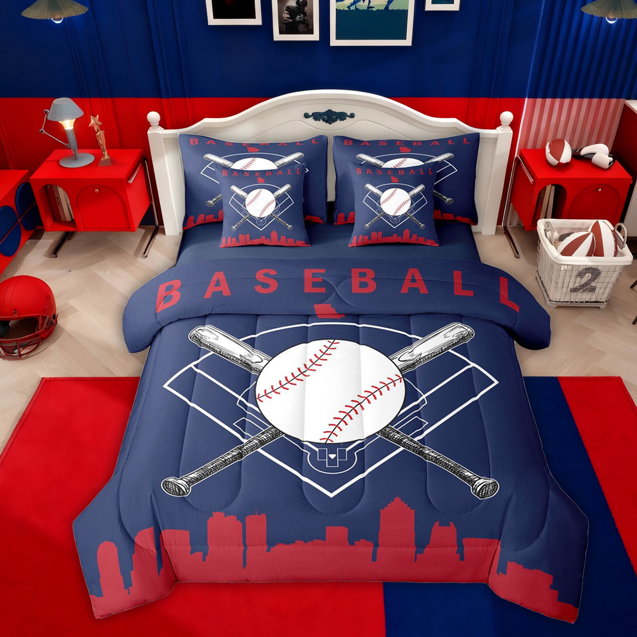 Erosebridal Cartoon Baseball Bedding Comforter Set 7pcs, Sports Gaming ...