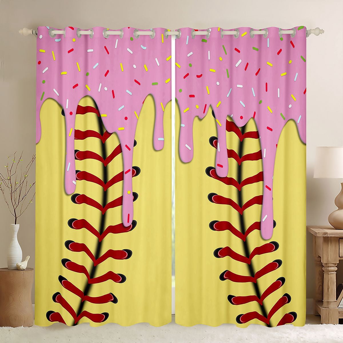 Erosebridal Cartoon Baseball Gaming Blackout Curtains Set of 2 (52x84 ...