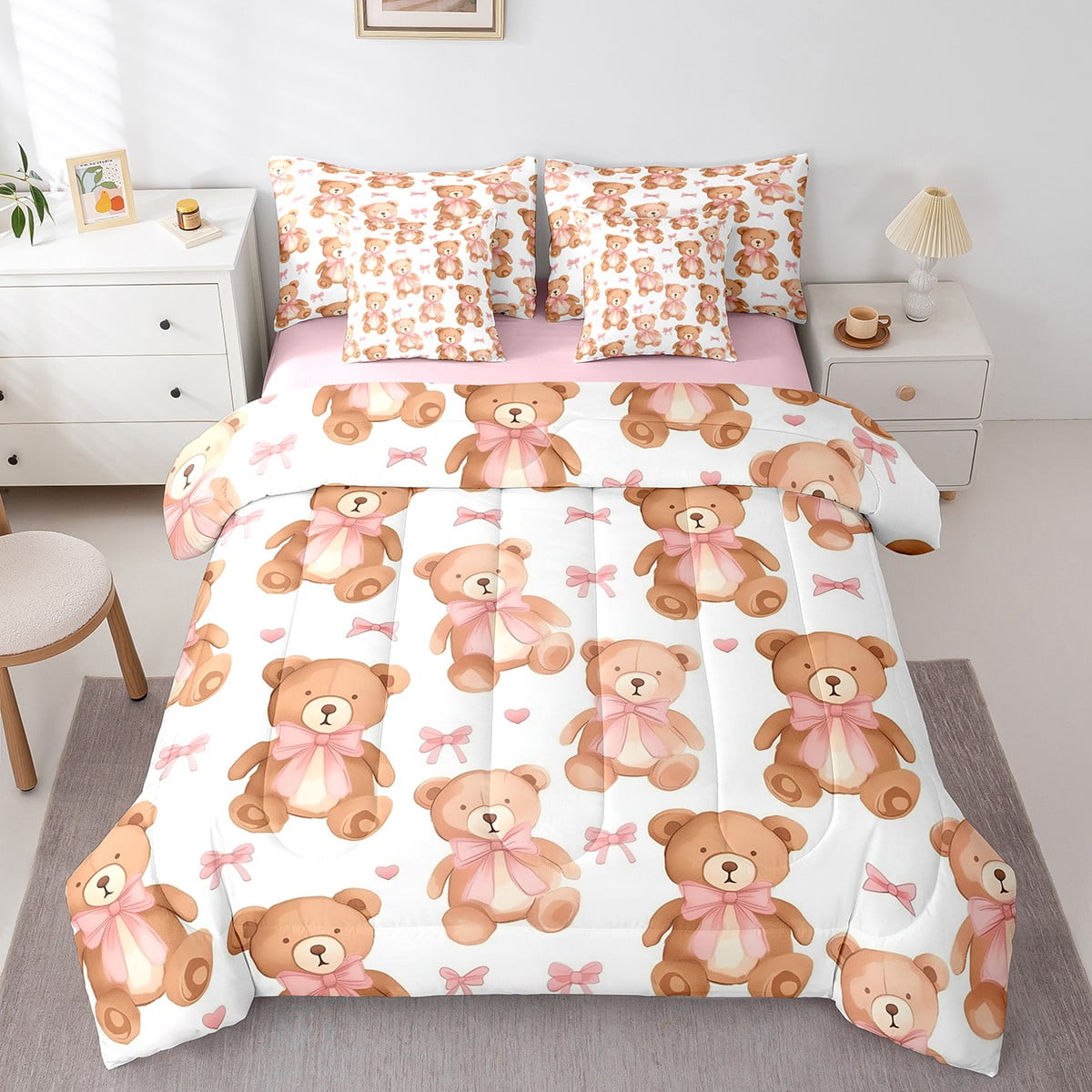 Erosebridal Cartoon Bear Bedding Sets Full Size, Pink Bowknot Comforter ...